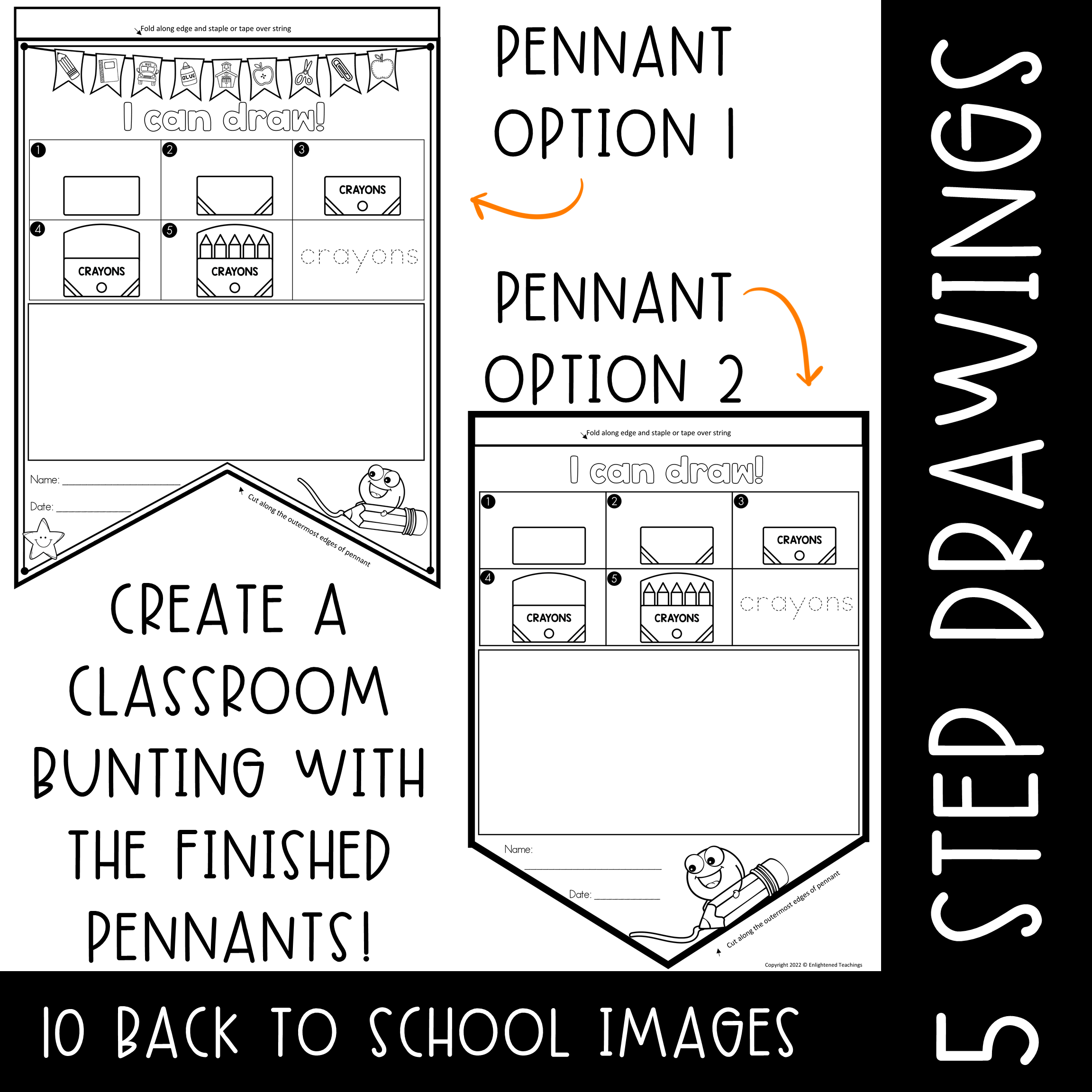 Back to School Directed Drawing Pennants - Back to School Writing ...