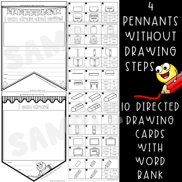 Back to School Directed Drawing Pennants - Back to School Writing ...