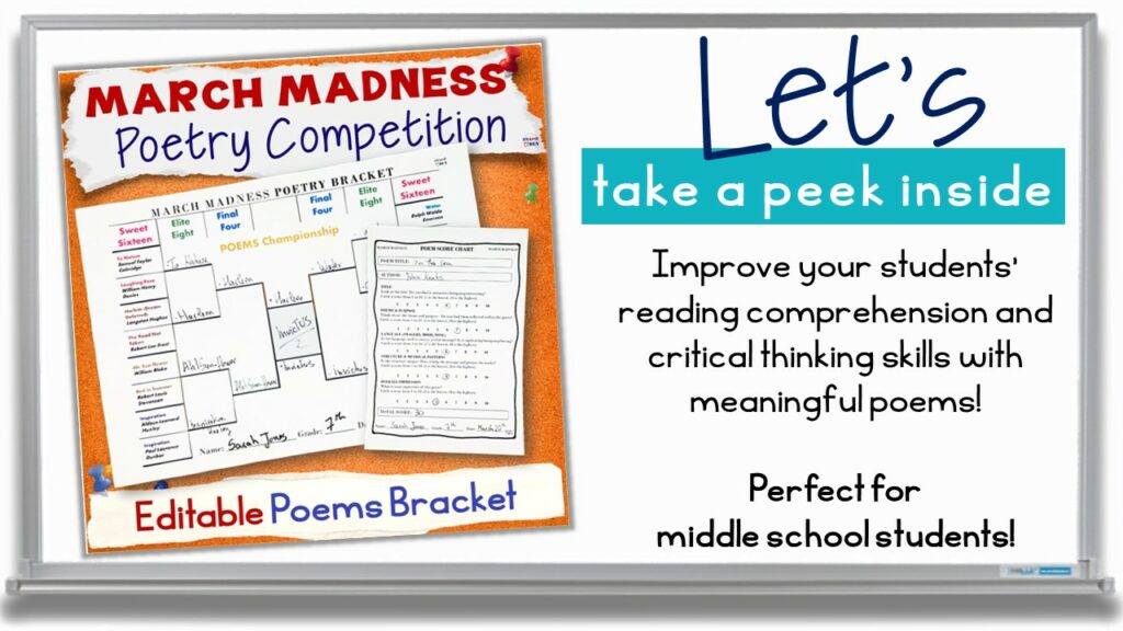 March Madness Poetry Competition - Editable Reading Poems Bracket ...