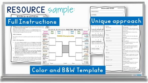 March Madness Poetry Competition - Editable Reading Poems Bracket ...