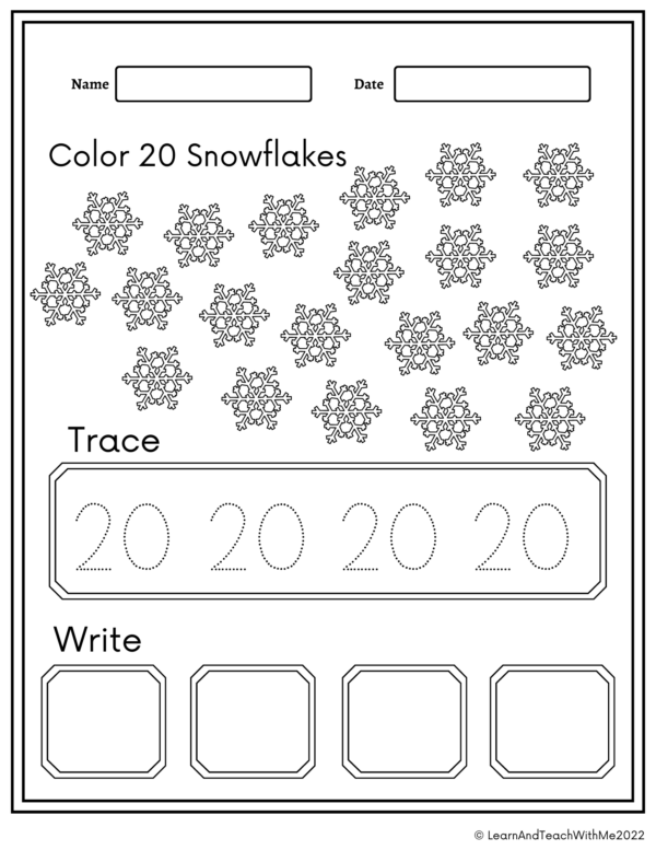 Winter Number 1-20 Tracing and Writing Worksheets Activities - Made By ...