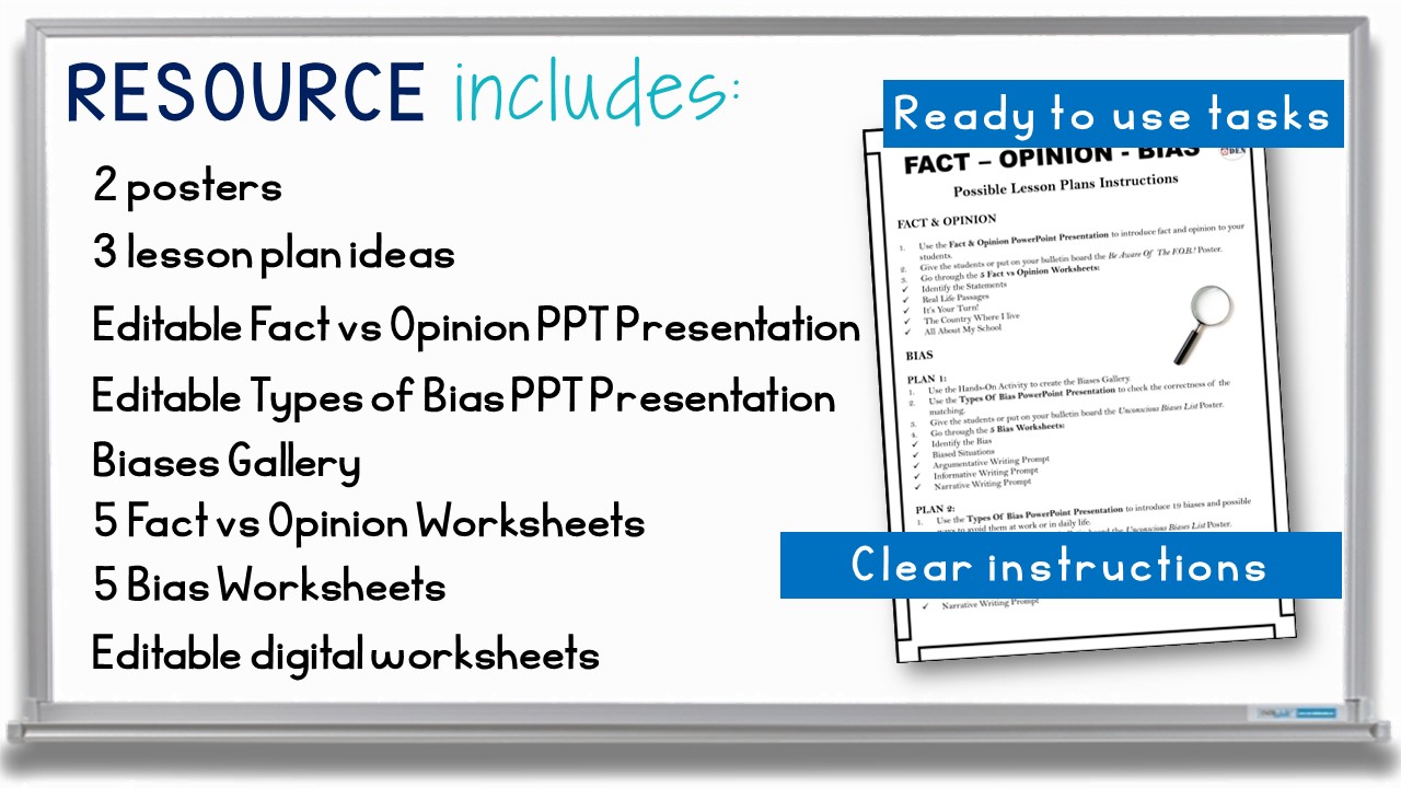 Fact, Opinion, Bias Lesson: Worksheets, PPT, Examples, Practice ...