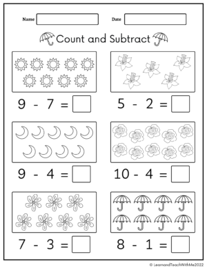 Spring Subtraction 1-10 Worksheets | Made By Teachers