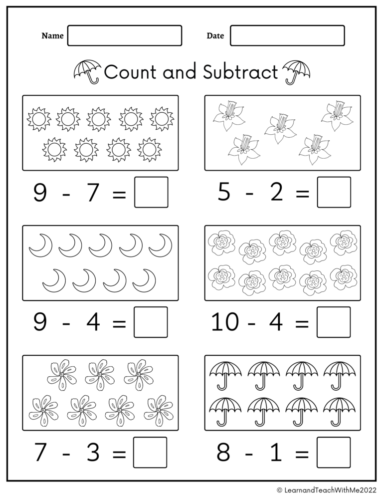 Spring Subtraction 1-10 Worksheets | Made By Teachers