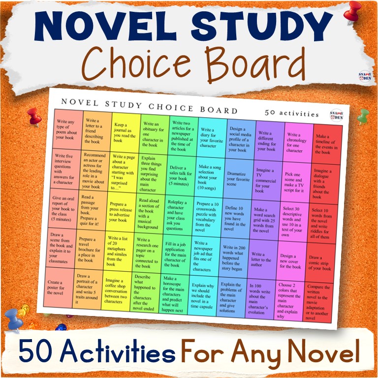 Novel Study Choice Board Middle School Reading Activities And Novel Novel Study Choice Board Middle School Reading Activities And Novel