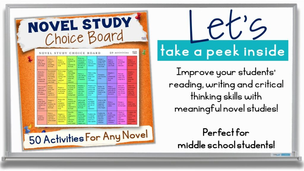 Novel Study Choice Board Middle School - Reading Activities and Novel ...