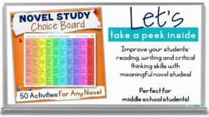 Novel Study Choice Board Middle School - Reading Activities and Novel ...