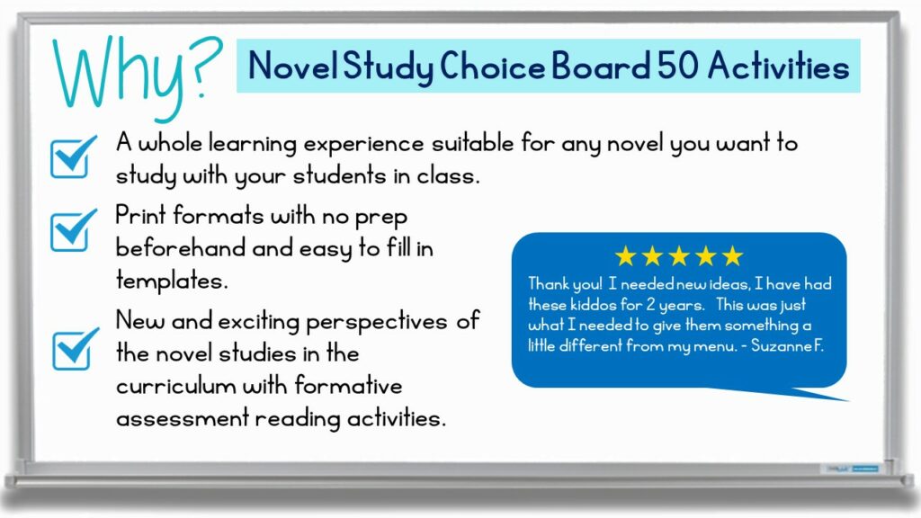 Novel Study Choice Board Middle School - Reading Activities and Novel ...