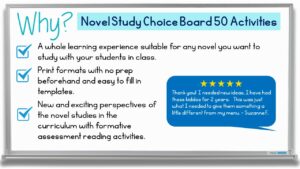 Novel Study Choice Board Middle School - Reading Activities and Novel ...