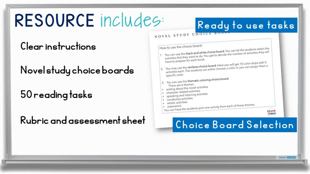 Novel Study Choice Board Middle School - Reading Activities and Novel ...
