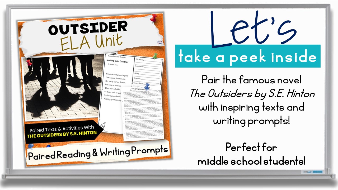 Outsider Unit - Paired Reading, Writing Prompts - The Outsiders by S.E ...