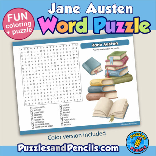 Jane Austen Word Search Puzzle Activity Page | Famous Authors ...