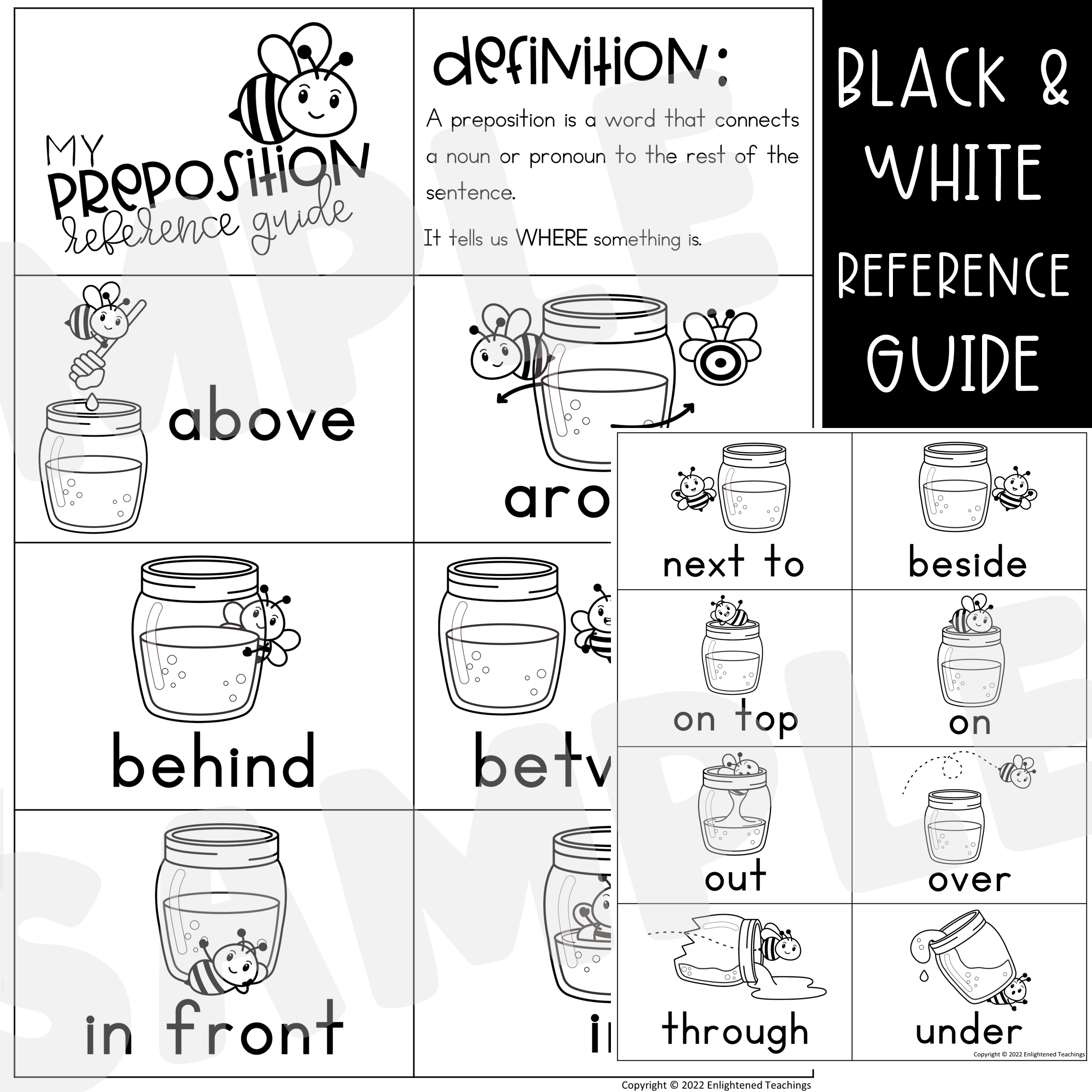 Spring Prepositions Emergent Reader Reference Guide Bee and Honey Jar ...