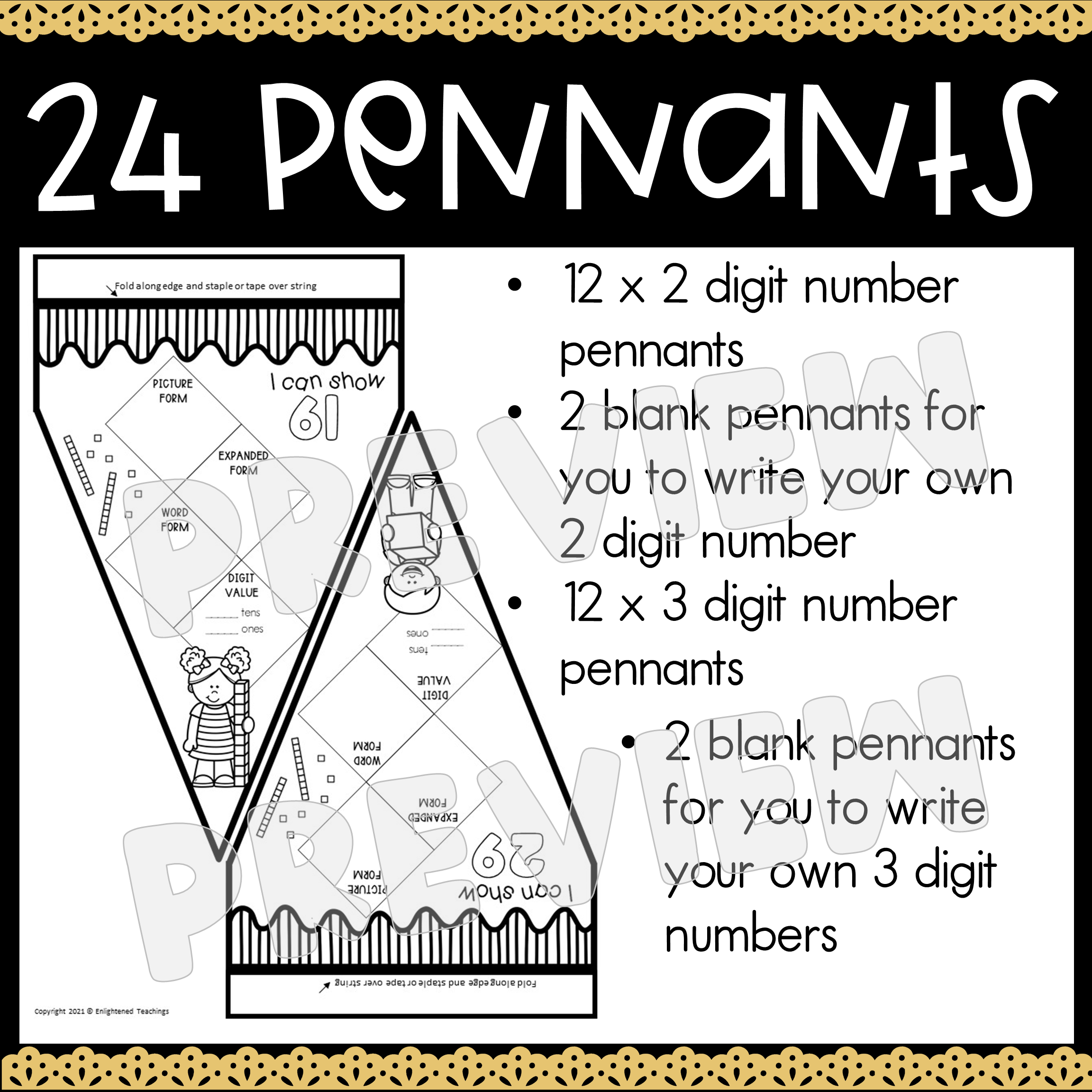 2 and 3 Digit Number Place Value Pennants Bunting Activity | Made By ...