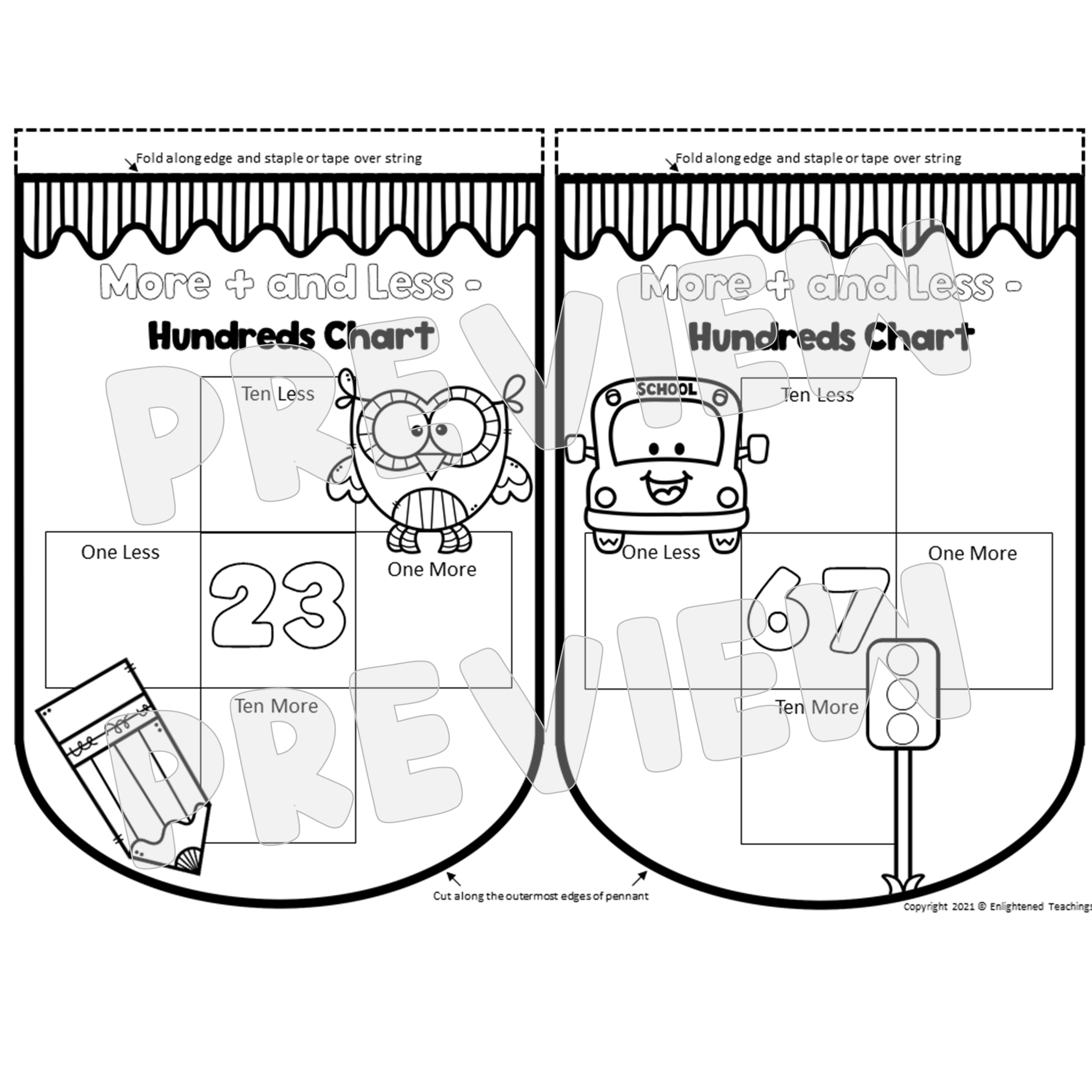 1 More 1 Less 10 More 10 Less Hundreds Chart Activity Pennant Bunting ...