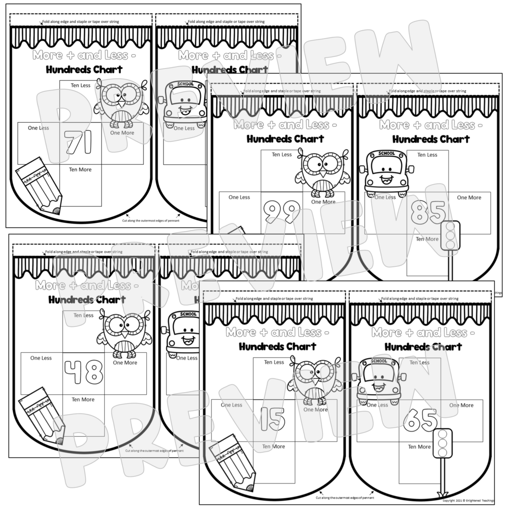 1 More 1 Less 10 More 10 Less Hundreds Chart Activity Pennant Bunting ...