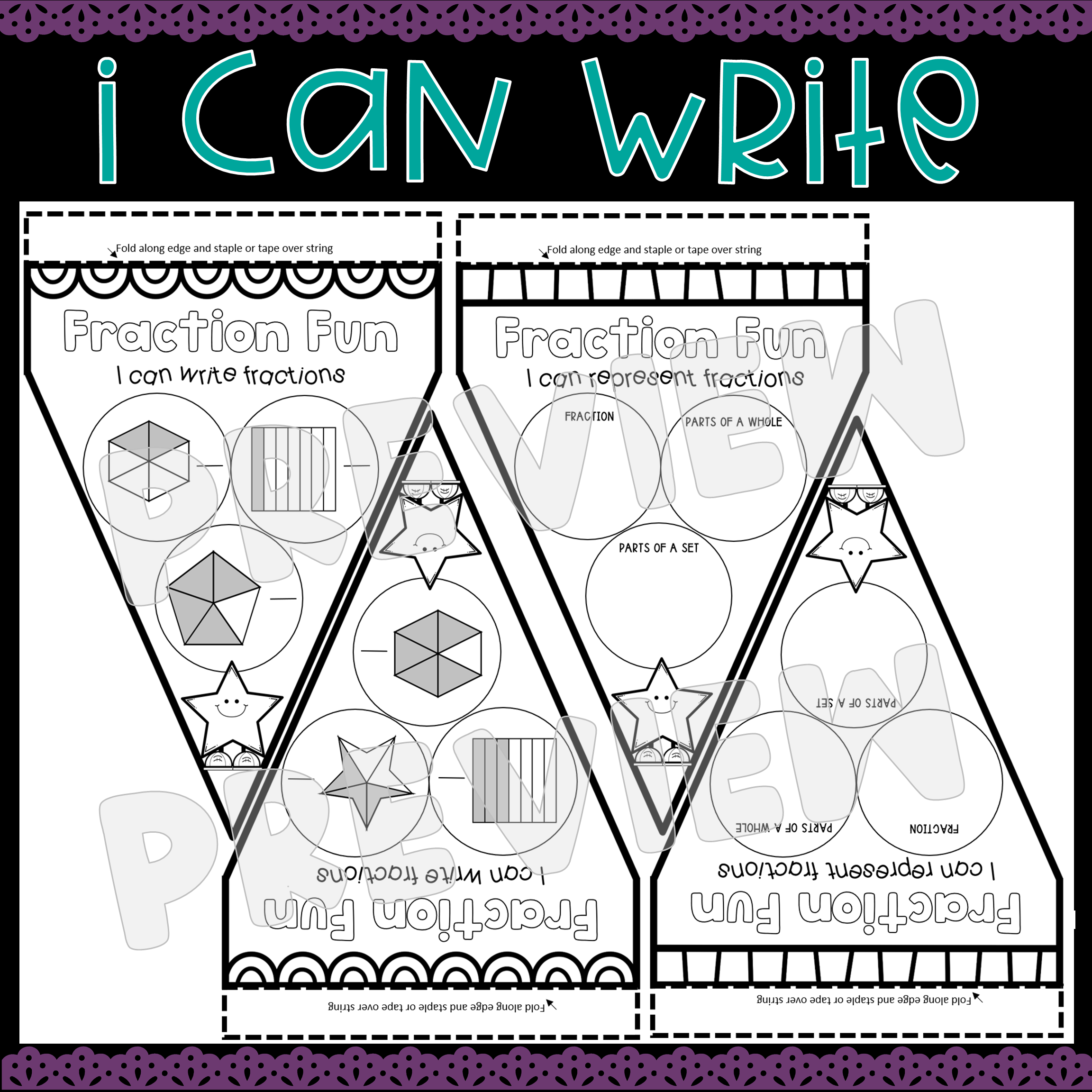 Simple Fractions Fun Math Pennant Bunting - Fractions as part of a ...