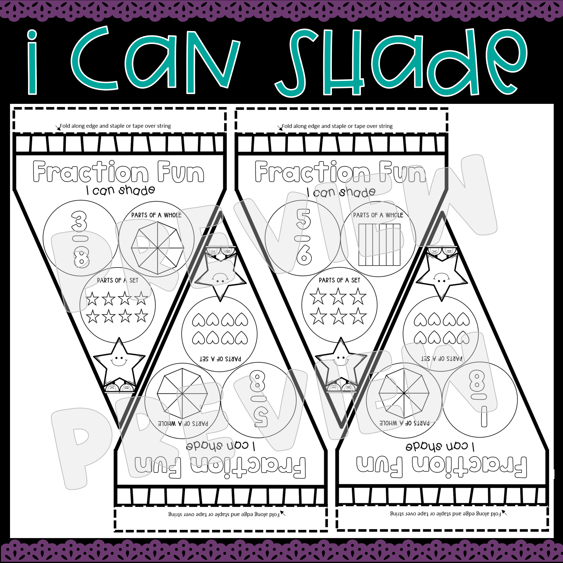 Simple Fractions Fun Math Pennant Bunting - Fractions as part of a ...