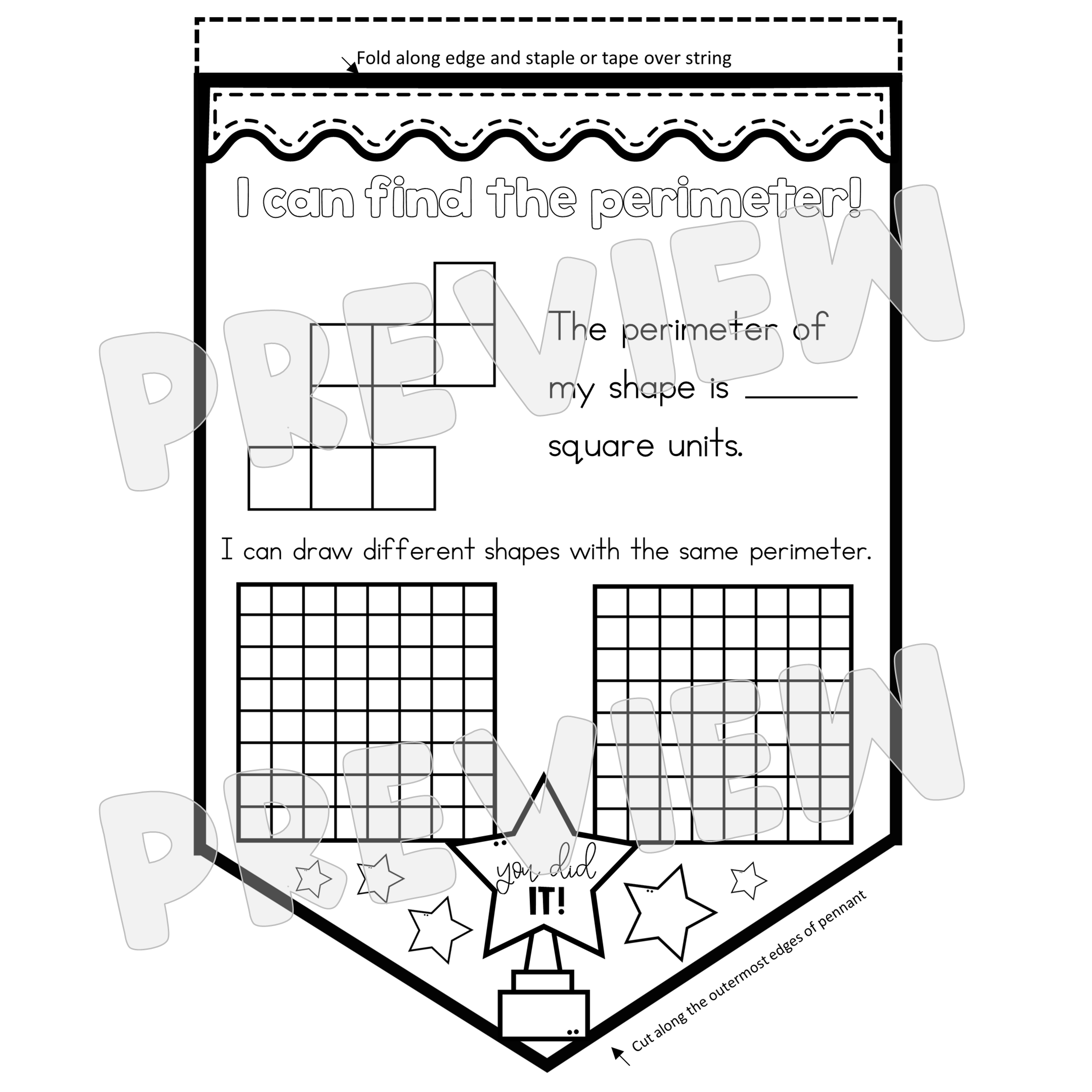 Perimeter Math Pennant Bunting Activity Perimeter in Square Units ...