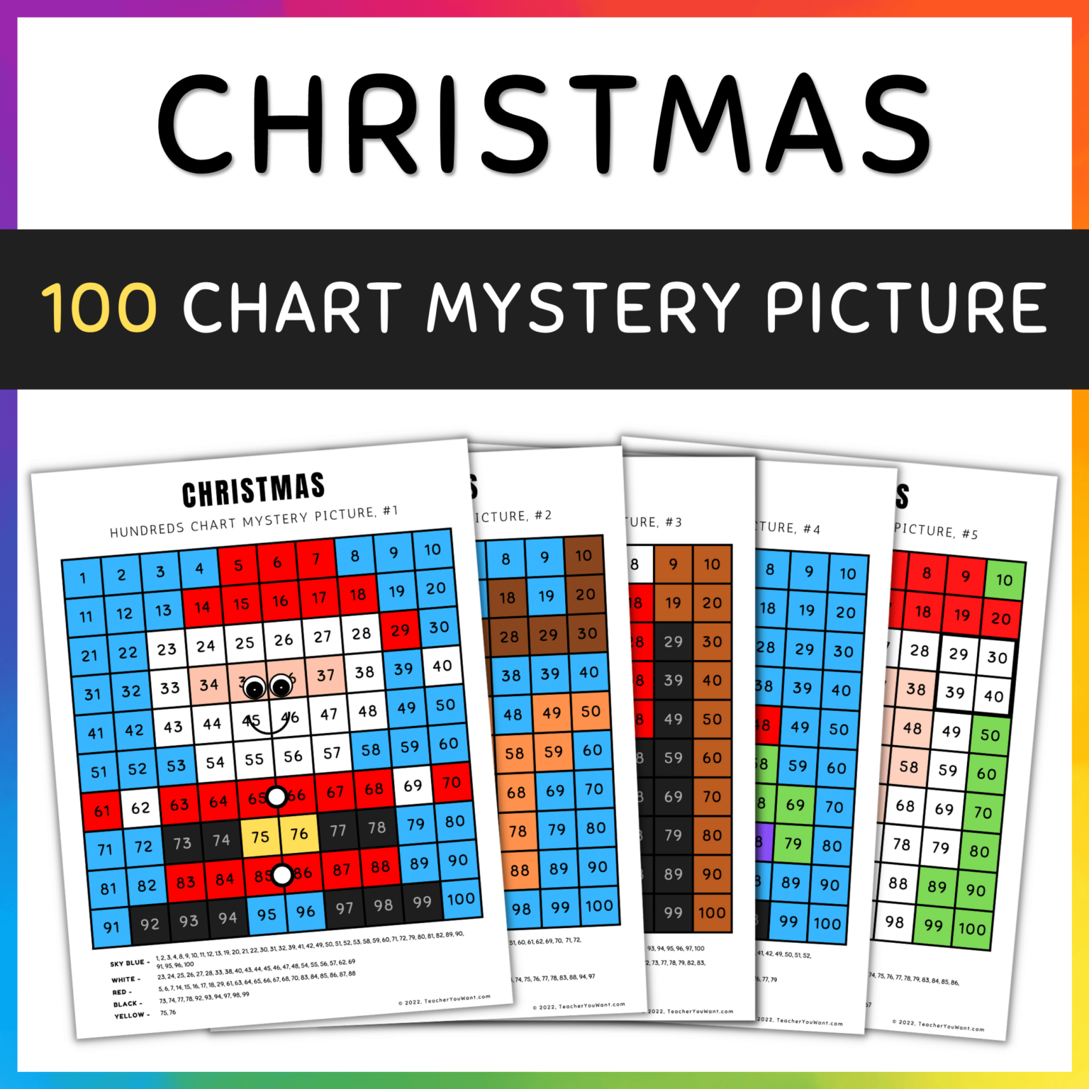 Christmas Math, Hundreds Chart Mystery Picture, Color By Number | Made ...