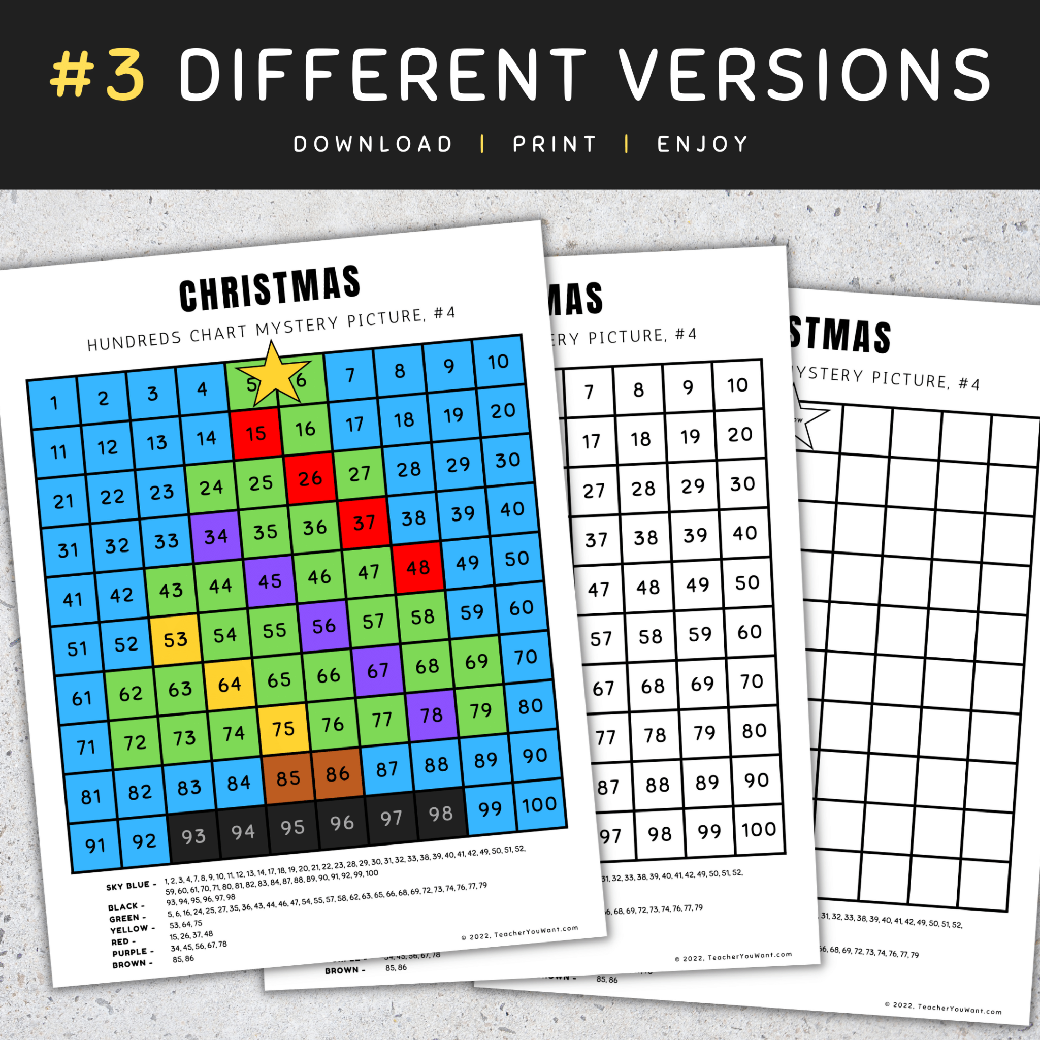Christmas Math, Hundreds Chart Mystery Picture, Color By Number - Made ...