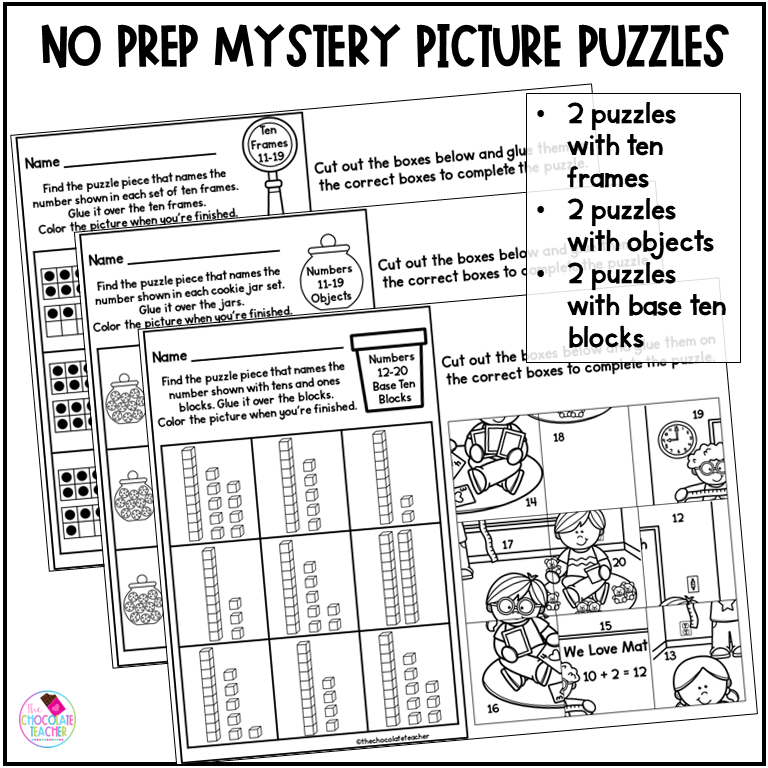 Teen Numbers - Numbers 11-20- Math Puzzles - No Prep - Subitizing ...