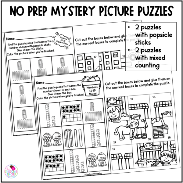 Teen Numbers - Numbers 11-20- Math Puzzles - No Prep - Subitizing ...