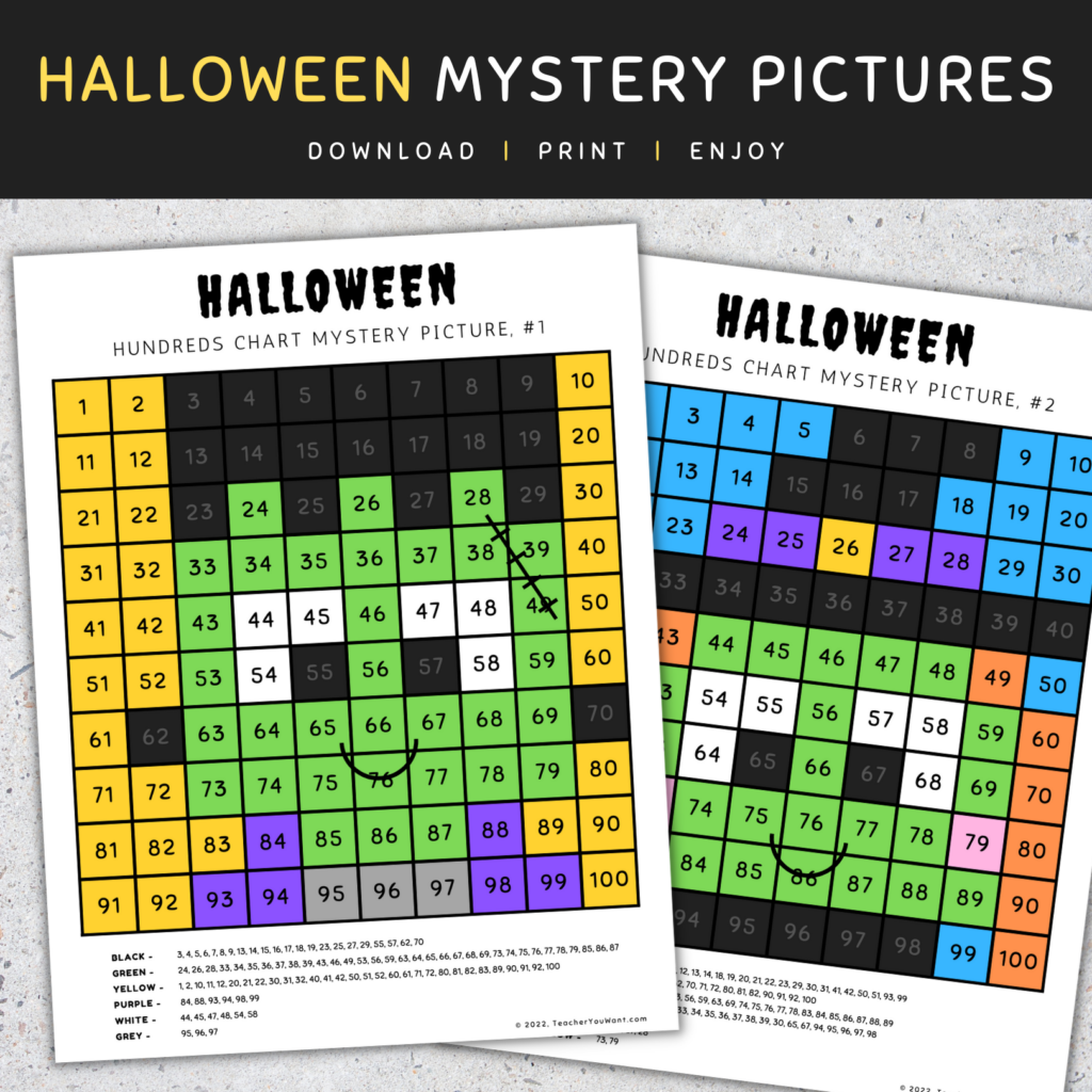 Halloween Math, Hundreds Chart Mystery Picture Halloween Color By ...