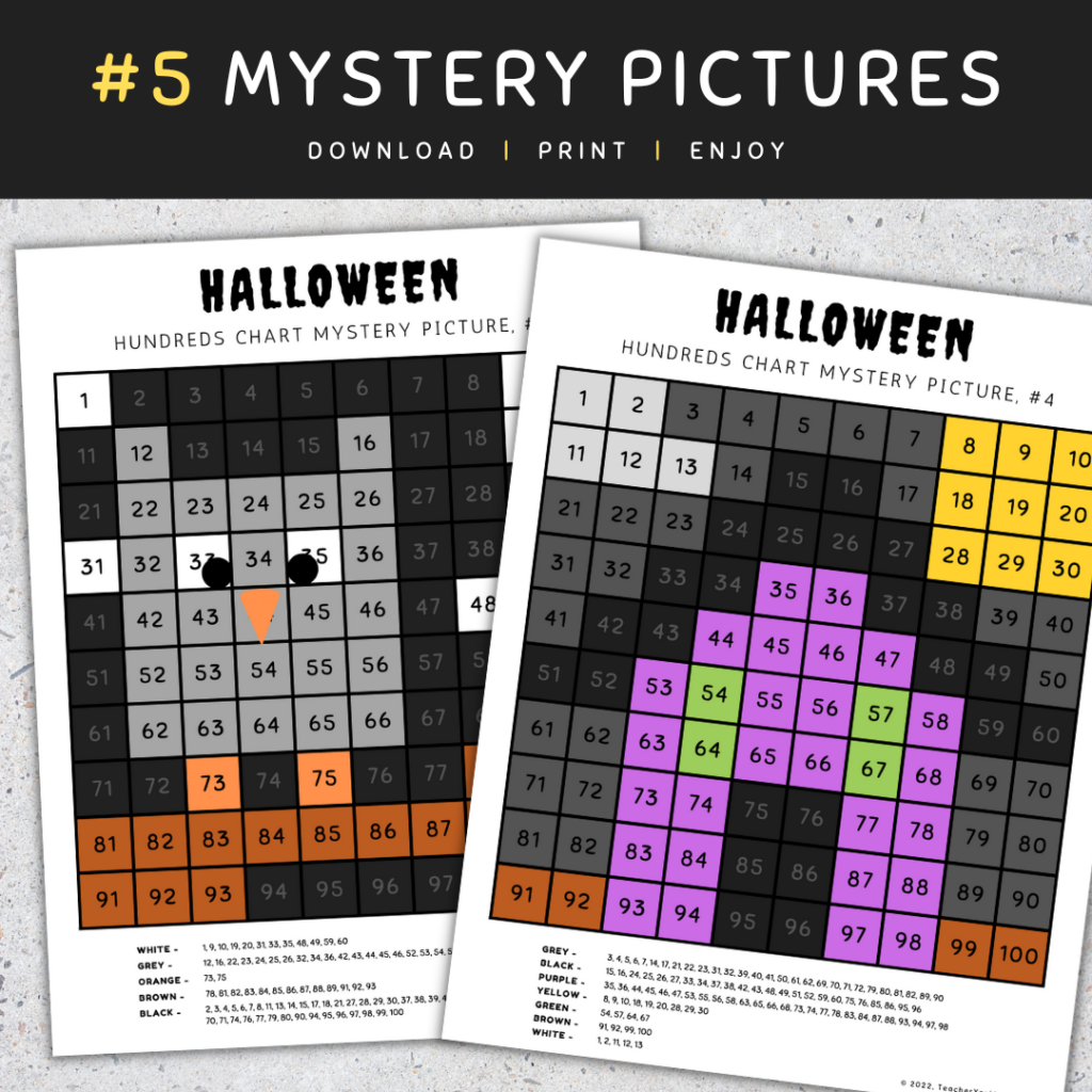 Halloween Math, Hundreds Chart Mystery Picture Halloween Color By ...