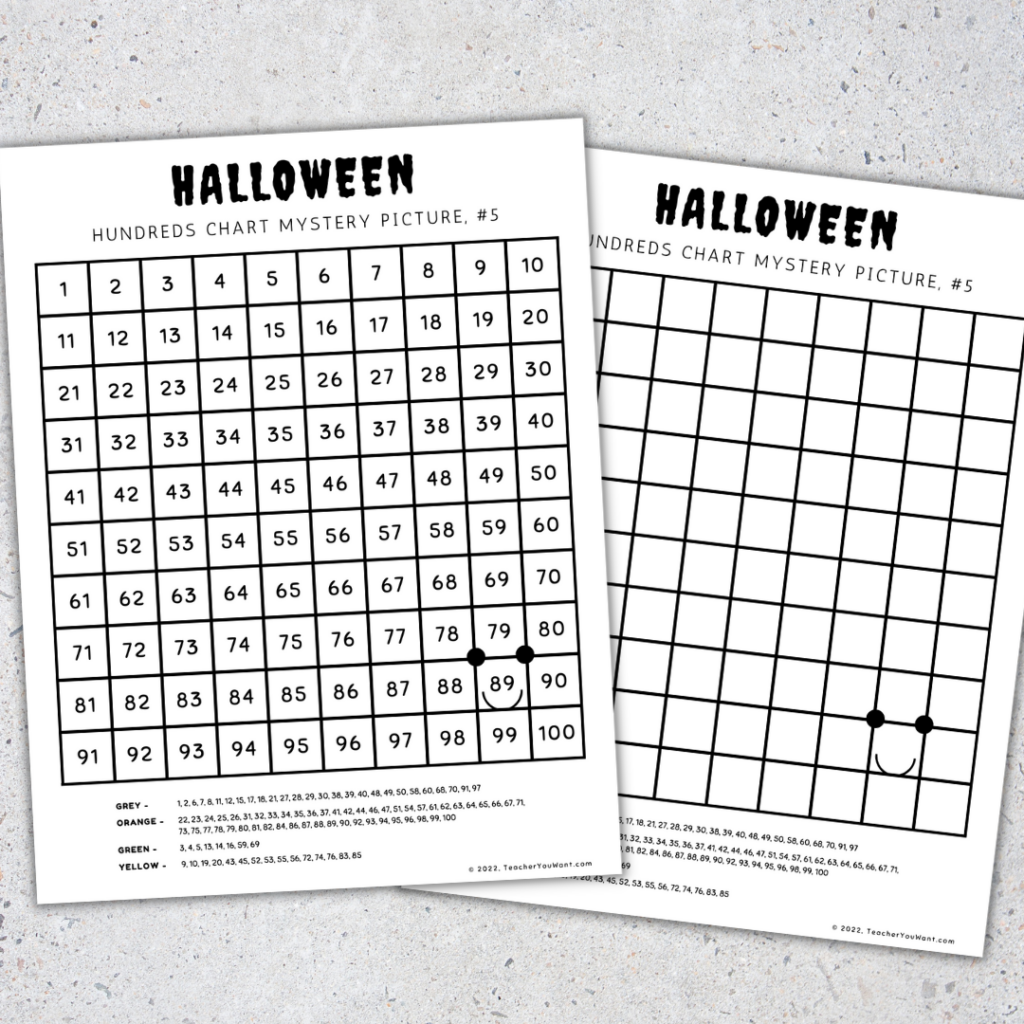 Halloween Math, Hundreds Chart Mystery Picture Halloween Color By ...