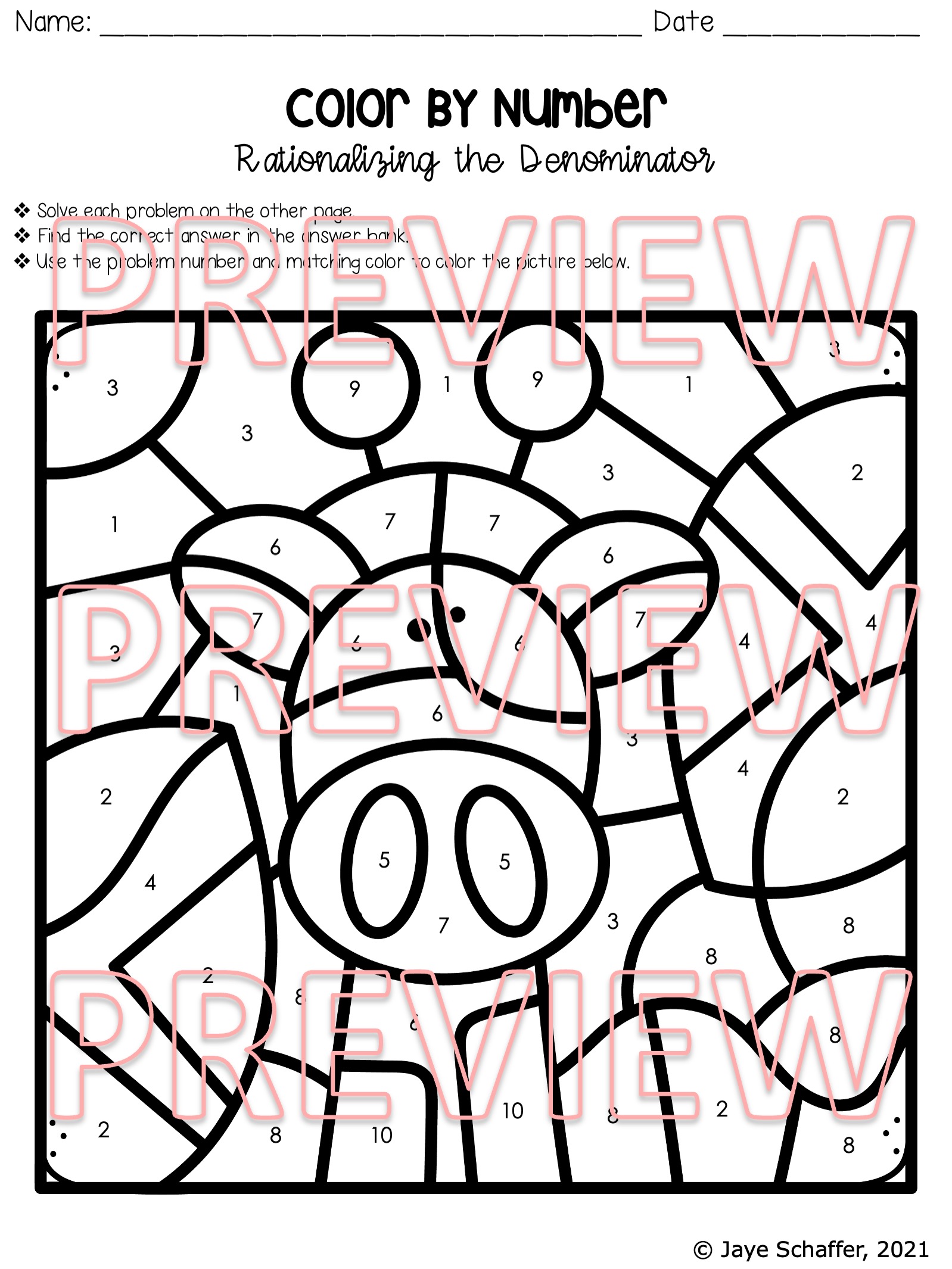 Rationalizing the Denominator Coloring Activity | Made By Teachers