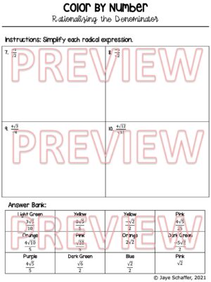 Rationalizing the Denominator Coloring Activity - Made By Teachers