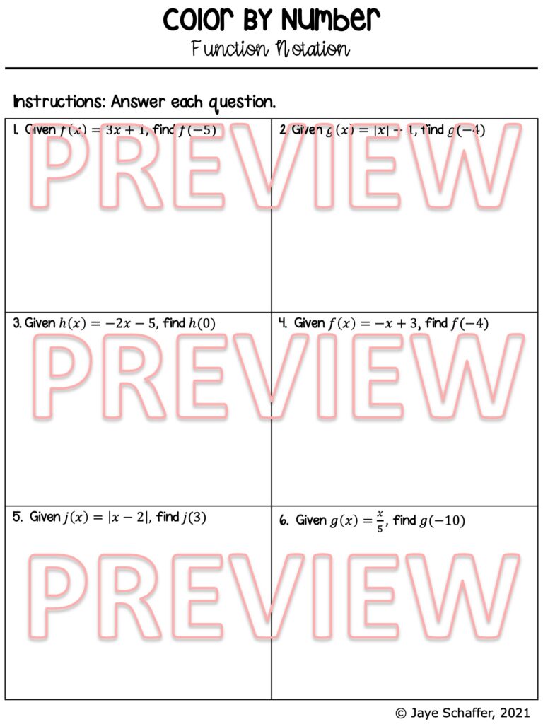 Evaluating in Function Notation Coloring Activity | Made By Teachers