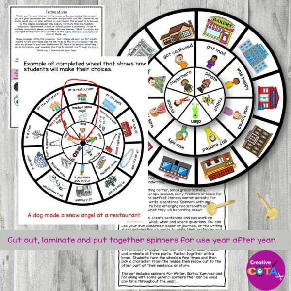 Writing Center or Handwriting Activity Spin a Sentence or Story | Made ...
