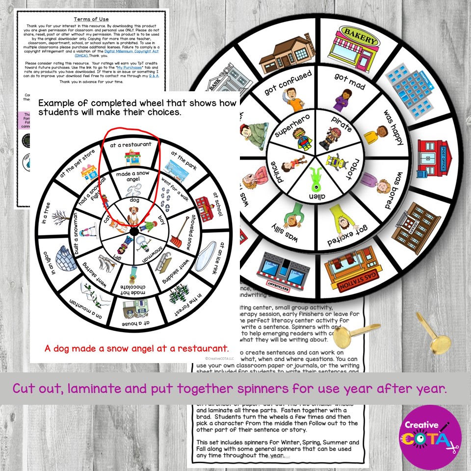 Writing Center or Handwriting Activity Spin a Sentence or Story | Made ...