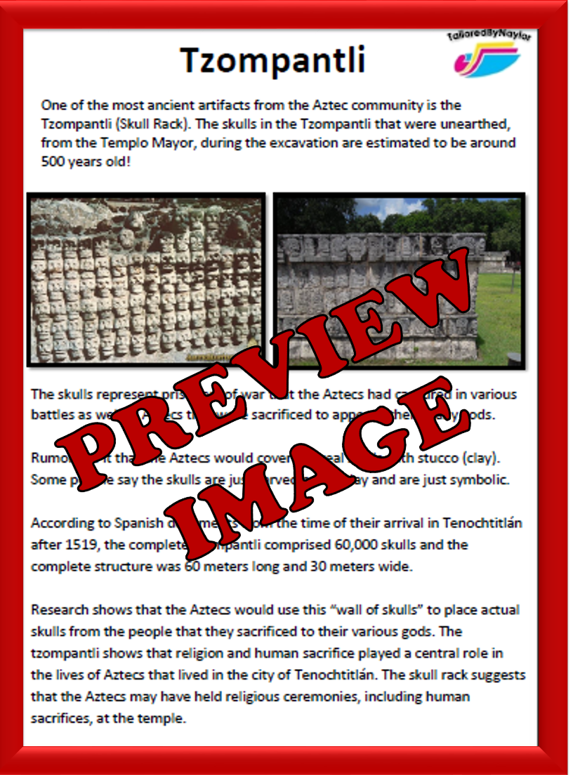 Aztec Life: Informational Text Worksheet (The Tzompantli) | Made By ...