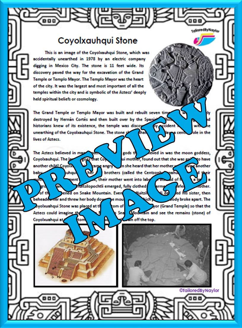 Aztec Life: Informational Text Worksheet (The Coyolxuahqui Stone ...