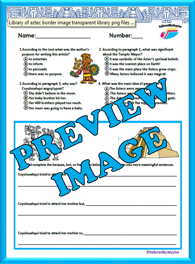Aztec Life: Informational Text Worksheet (The Coyolxuahqui Stone ...