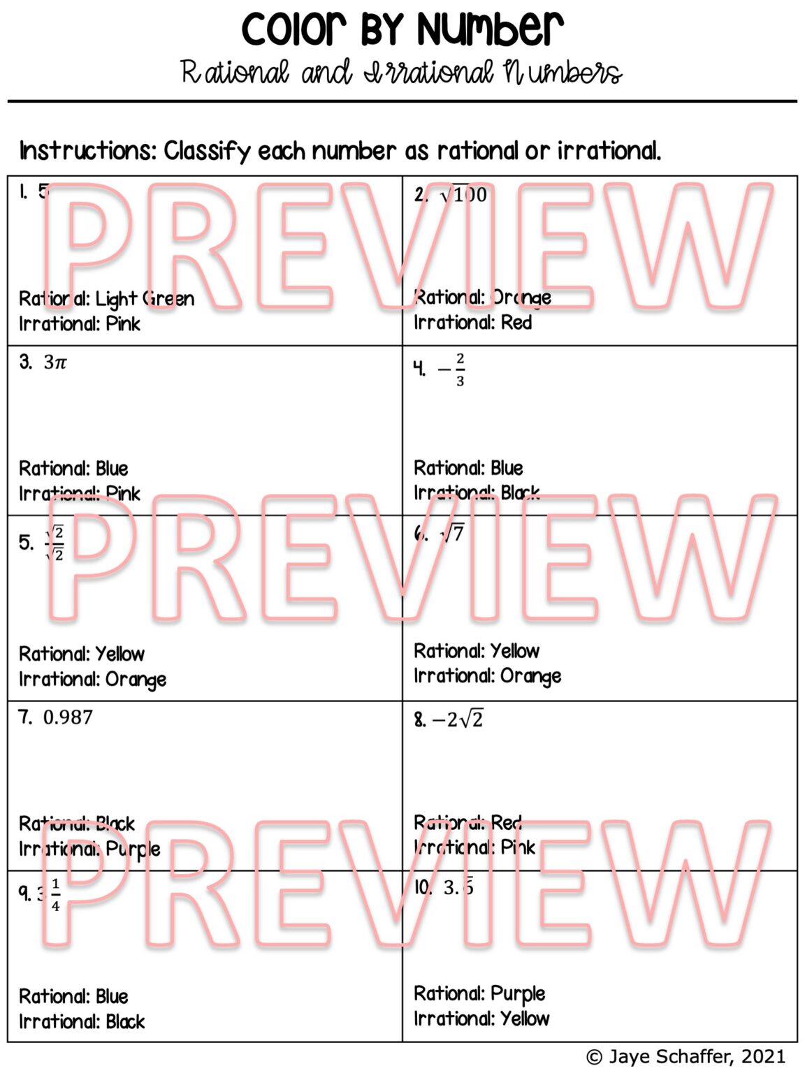 Identifying Rational and Irrational Numbers Coloring Activity | Made By ...
