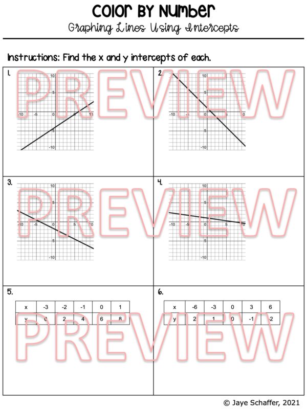 Finding X and Y Intercepts of Lines Coloring Activity | Made By Teachers