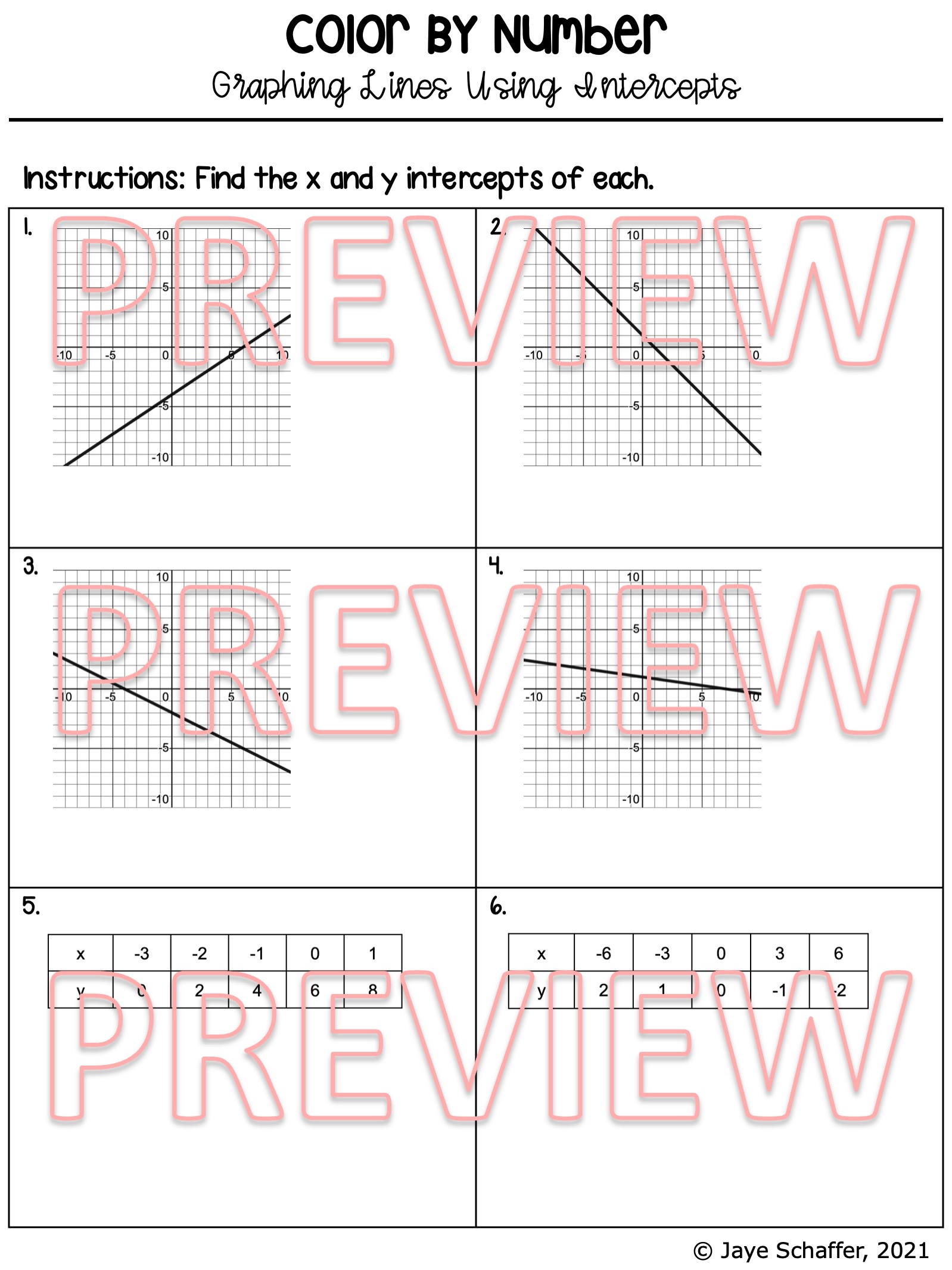 Finding X and Y Intercepts of Lines Coloring Activity | Made By Teachers