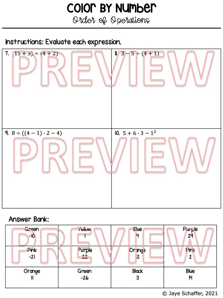 Order of Operations Coloring Activity | Made By Teachers