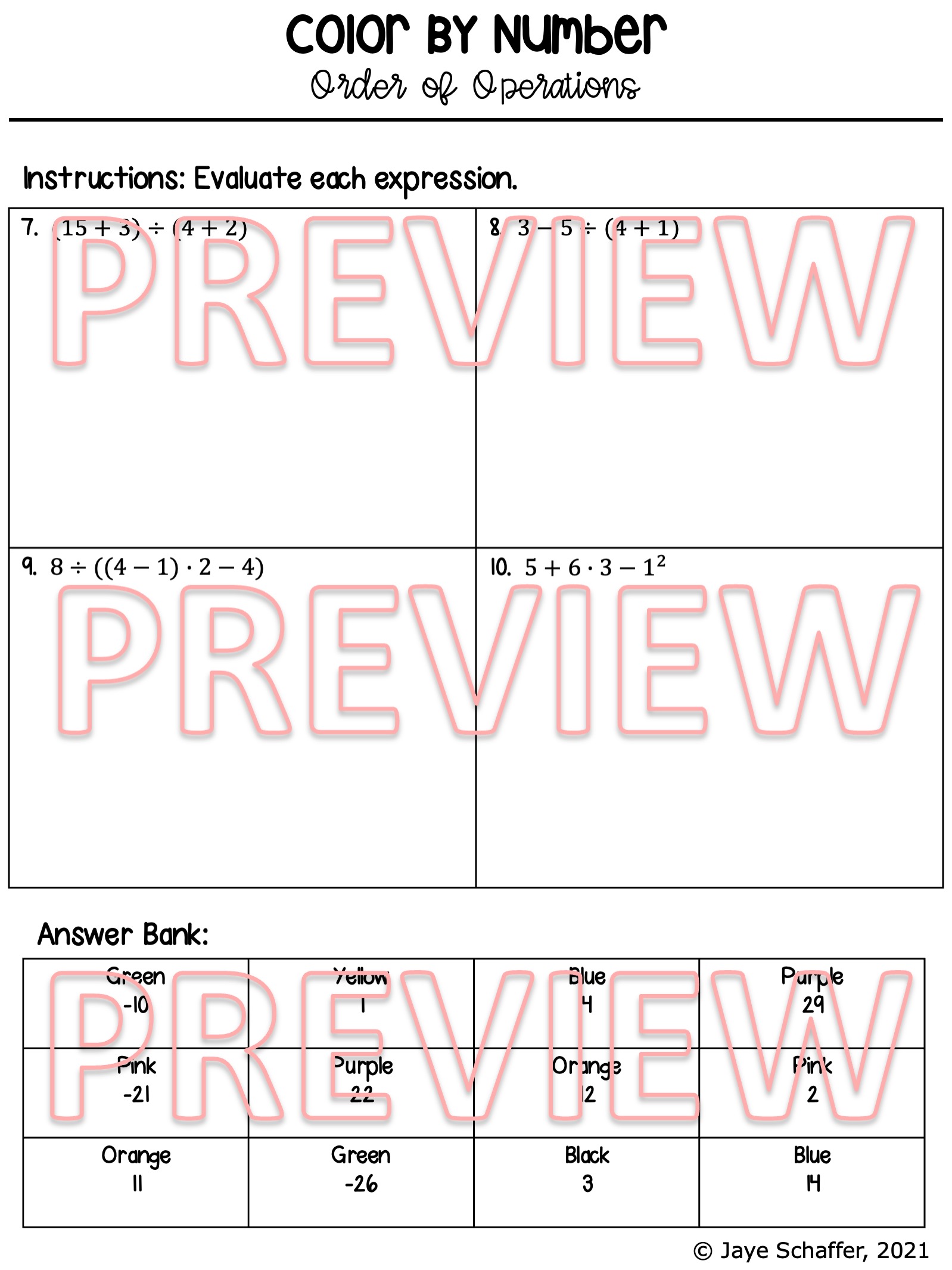 Order of Operations Coloring Activity | Made By Teachers