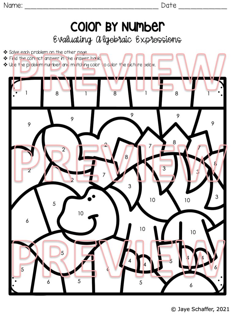 Evaluating Algebraic Expressions Coloring Activity | Made By Teachers