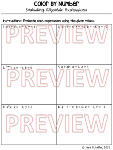 Evaluating Algebraic Expressions Coloring Activity | Made By Teachers