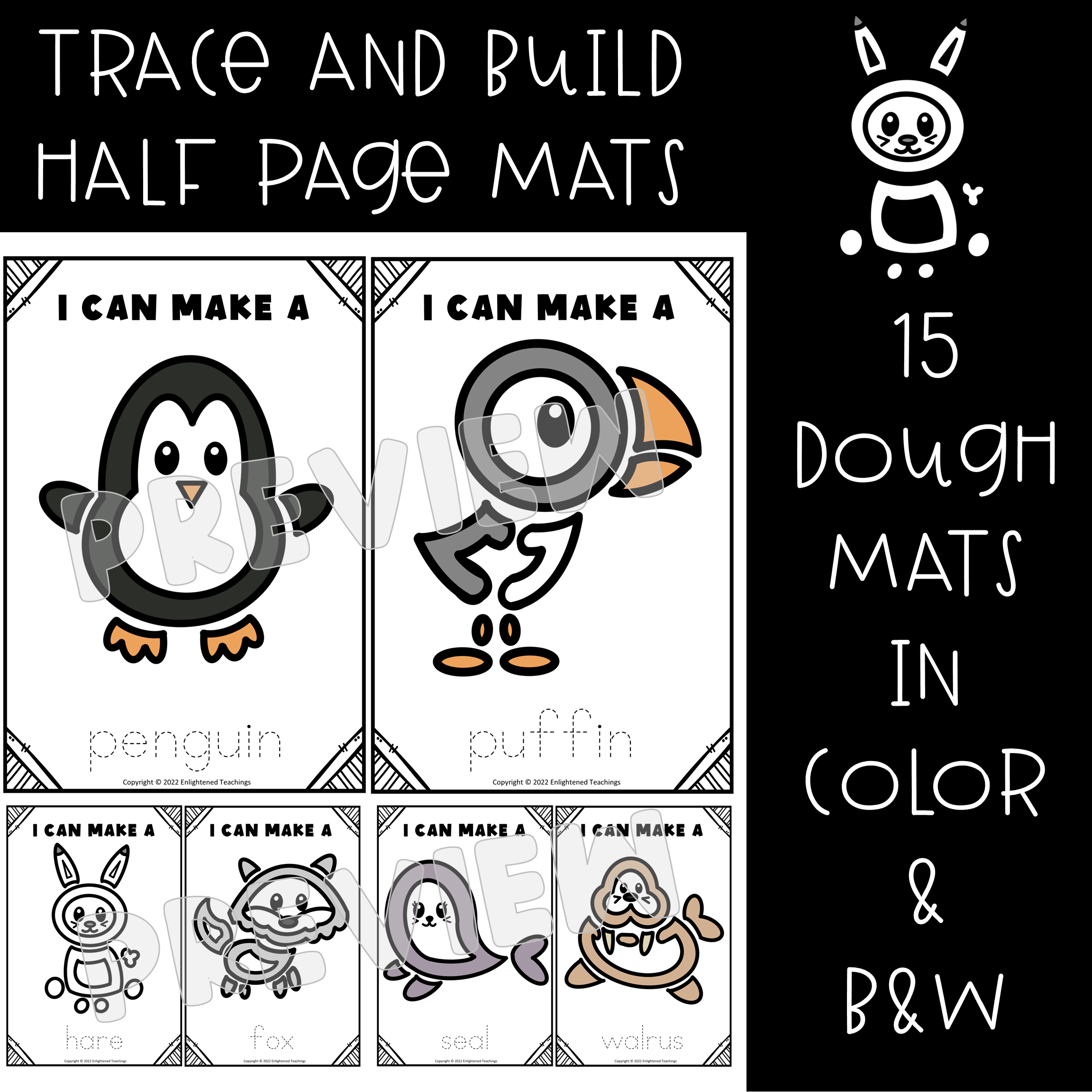 Arctic Animal Play Dough Mats Fine Motor Skills, Arctic Animal ...