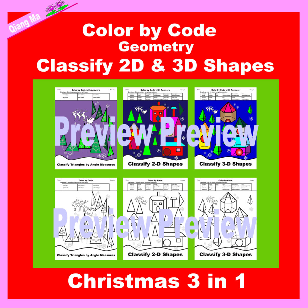 Christmas Color by Code: Classify Geometry 2D and 3D Shapes 3 in 1 ...