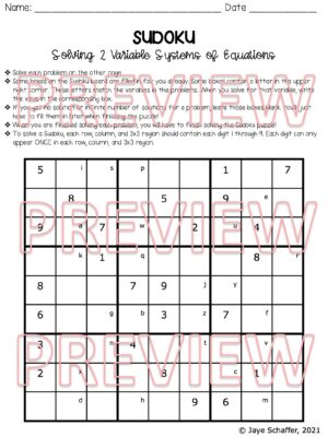 Solving Two Variable Systems Sudoku Puzzle | Made By Teachers