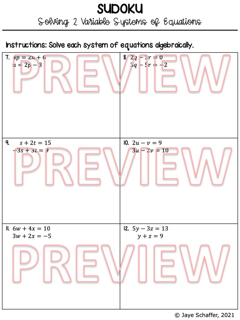 Solving Two Variable Systems Sudoku Puzzle | Made By Teachers