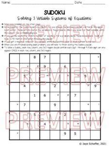 Solving Three Variable Systems Sudoku Puzzle | Made By Teachers